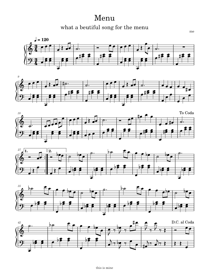 The Menu Sheet Music for Piano (Solo) easy | MuseScore.com
