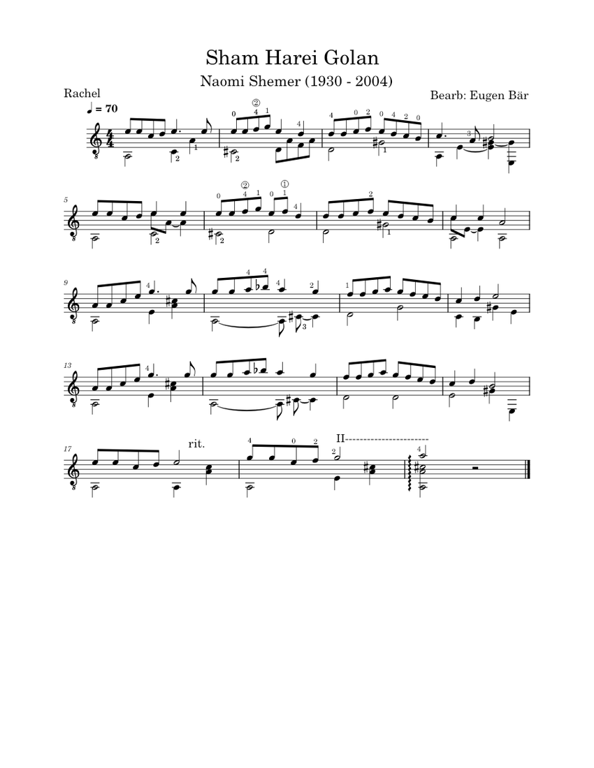 Sham Harei Golan – Naomi Shemer Sheet Music for Guitar (Solo ...