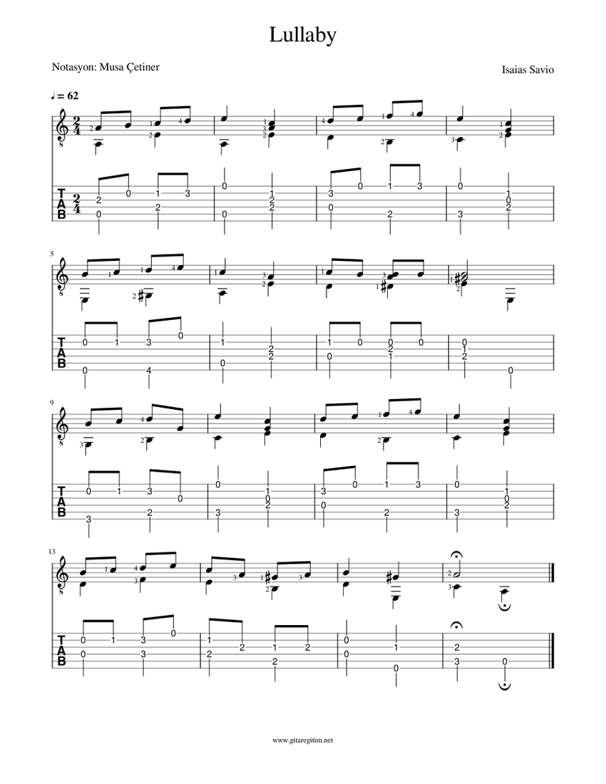 Isaias Savio - Lullaby Sheet Music and Tab for Guitar (Solo ...