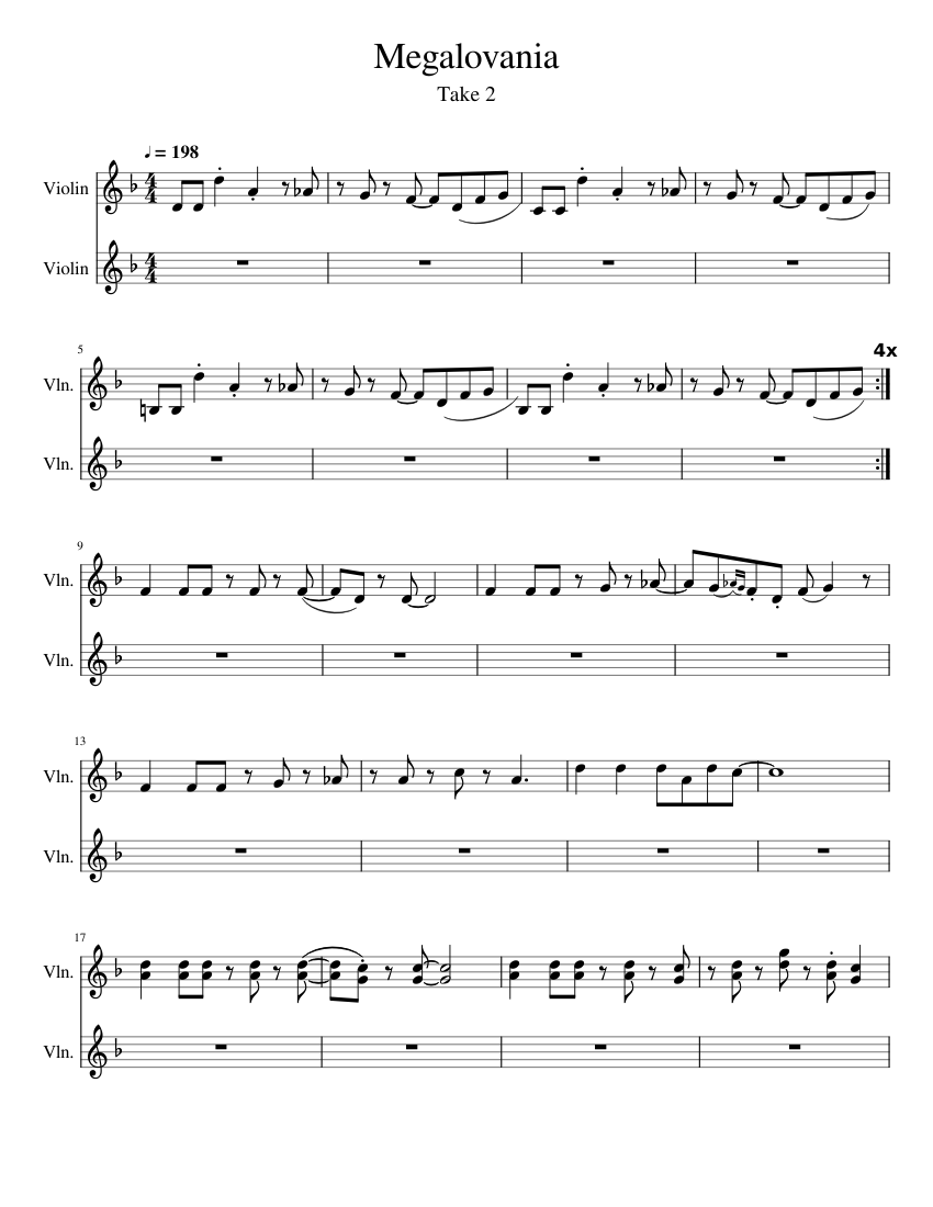 Megalovania Sheet Music for Violin (String Duet) | MuseScore.com
