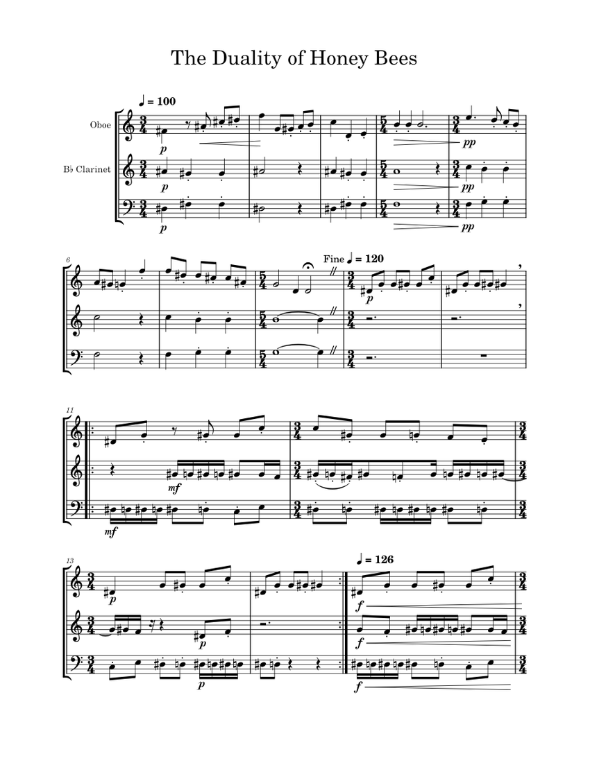 The Duality of Honey Bees Sheet music for Oboe, Clarinet in b-flat ...