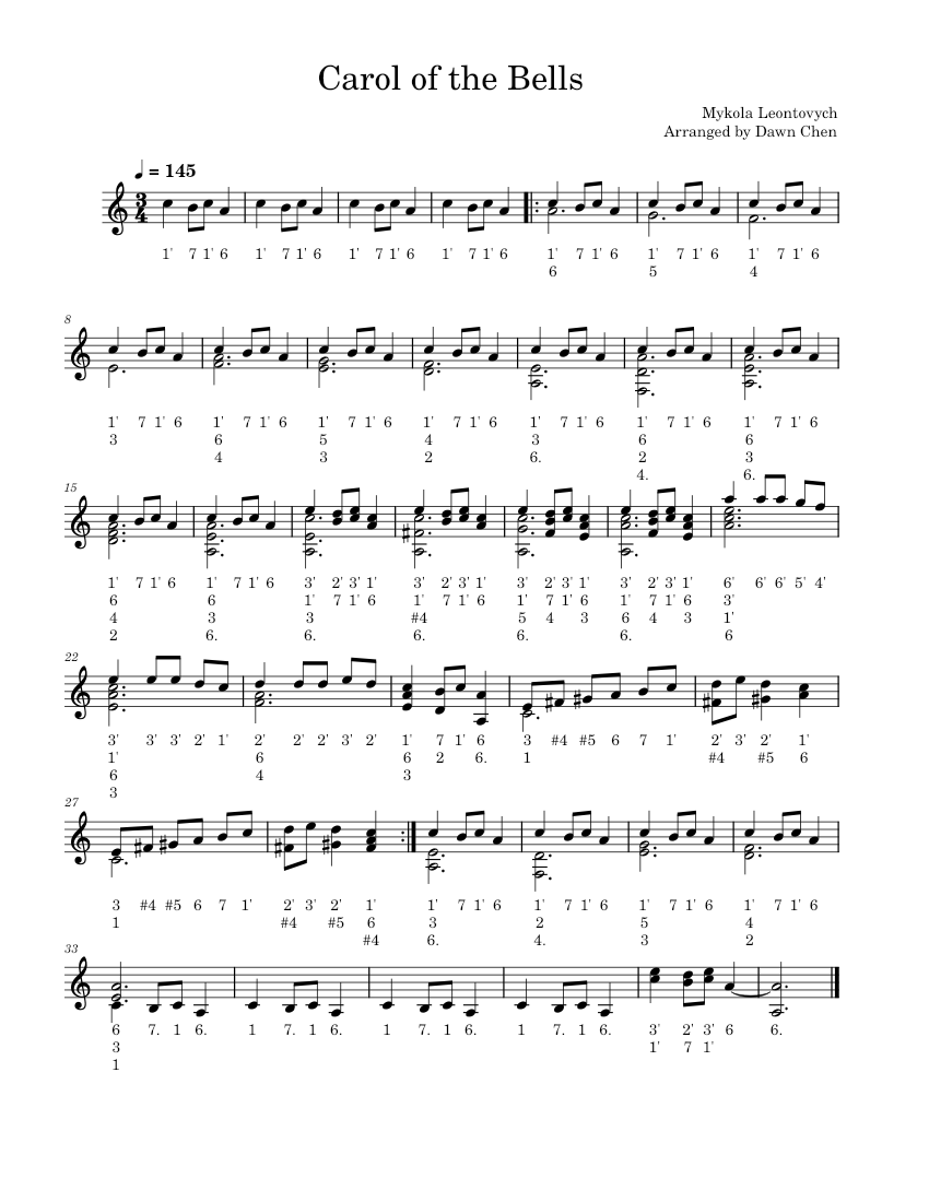 Carol of the Bells – Mykola Leontovych (Chromatic Kalimba) Sheet music ...