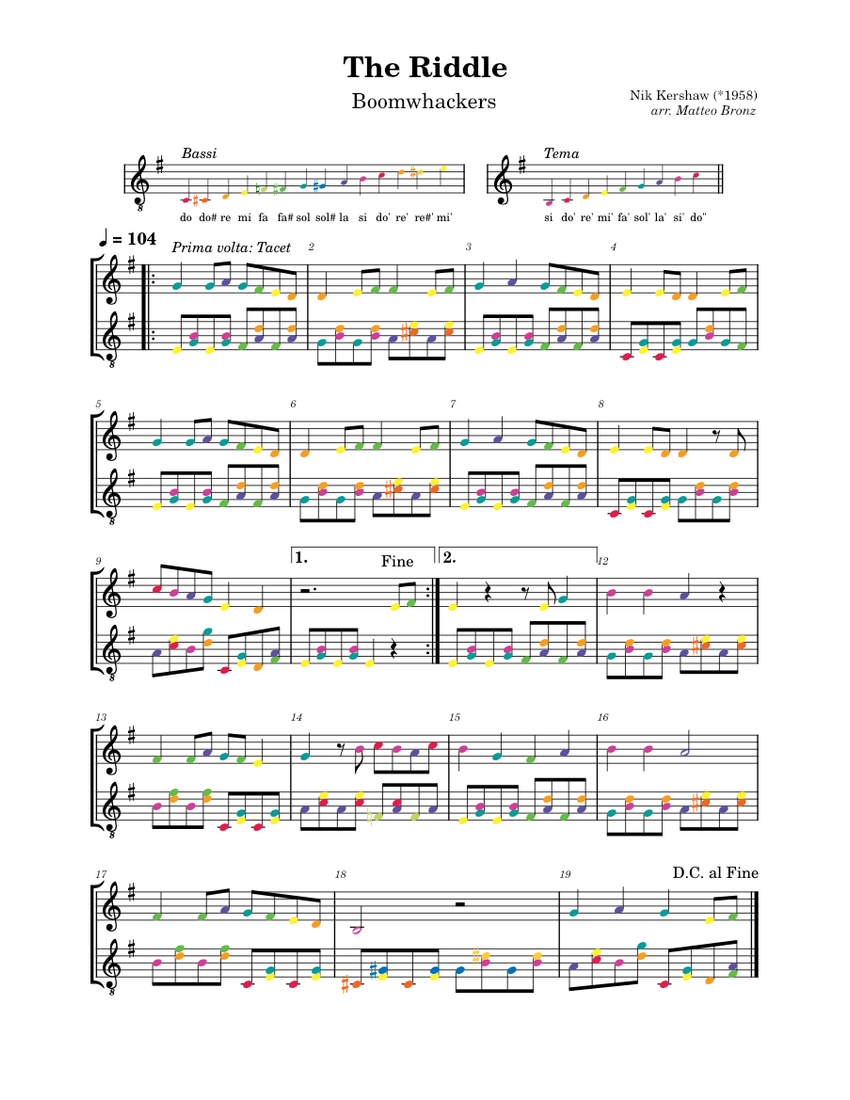 The Riddle – Nik Kershaw Sheet Music for Xylophone (Percussion Duet ...