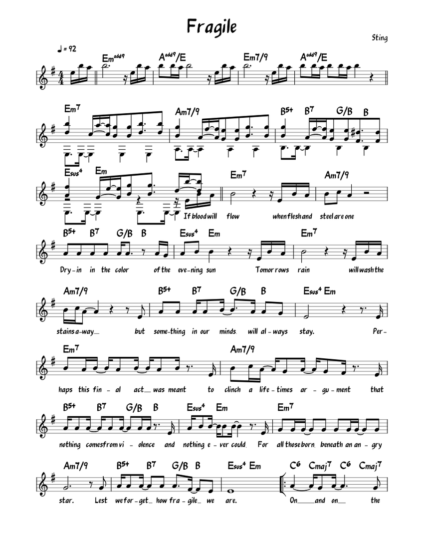 Fragile Leadsheet Sheet Music with Chords for Piano (Solo) | MuseScore.com