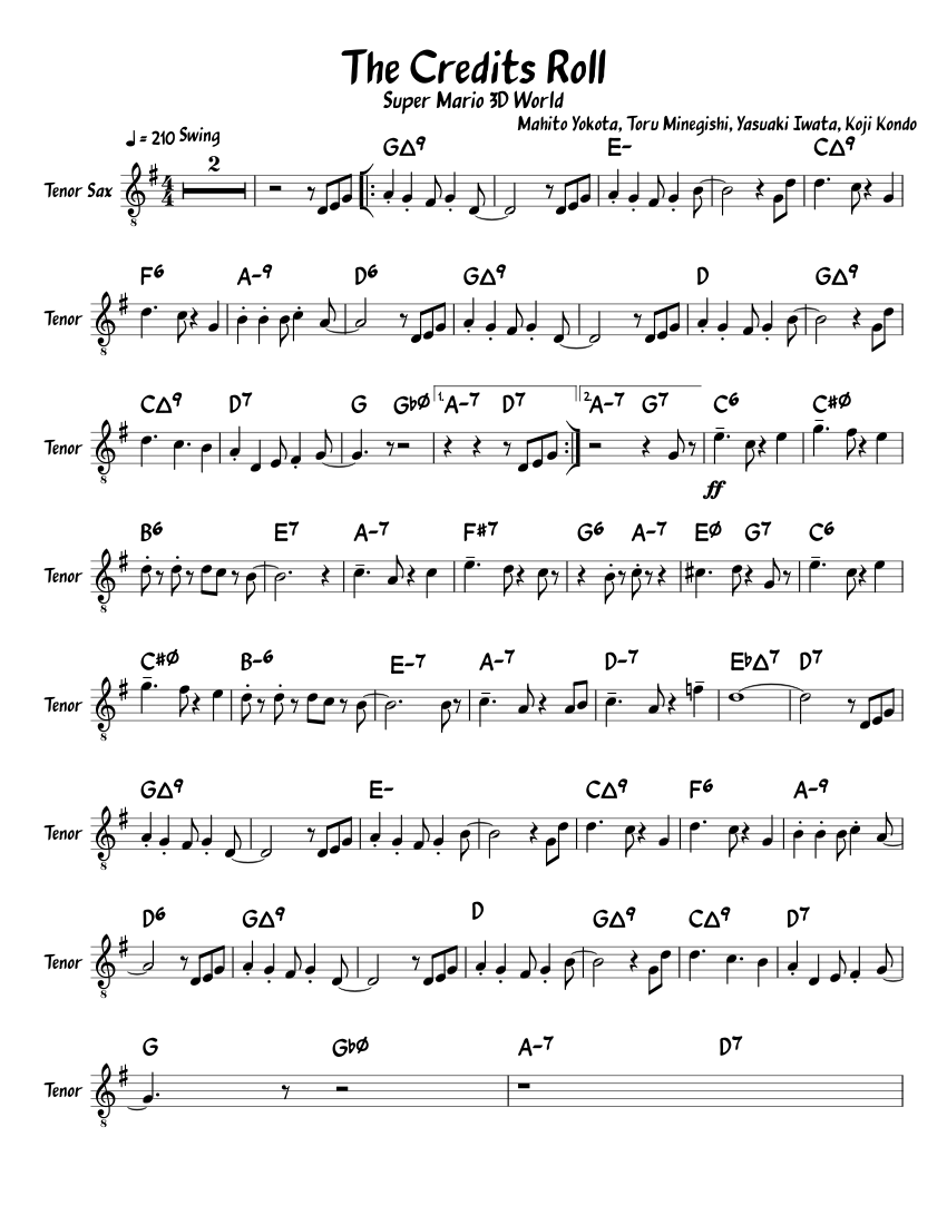 The Credits Roll Sheet music for Piano, Saxophone tenor, Bass guitar ...