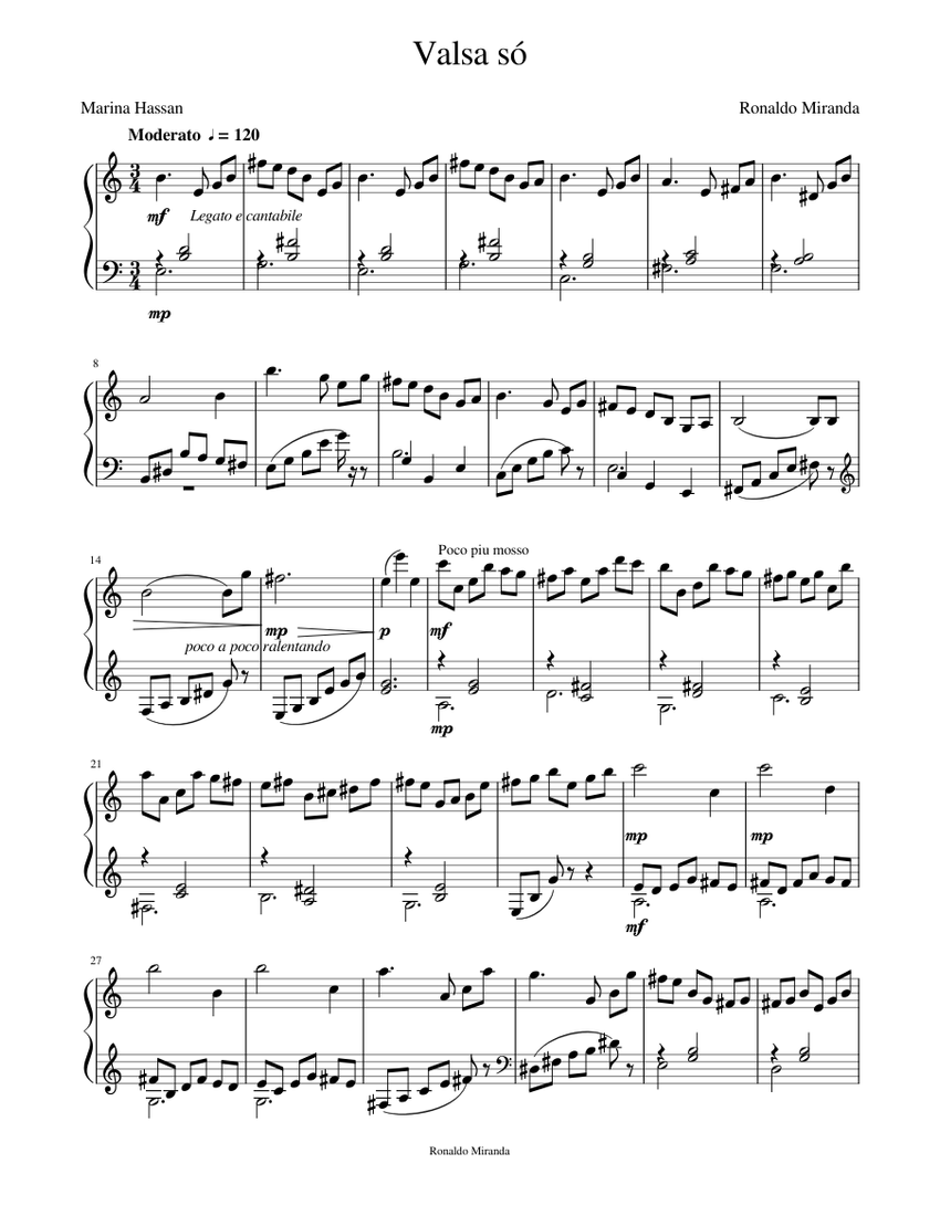 Valsa só - Ronaldo Miranda Sheet music for Piano (Solo) Easy | Musescore.com