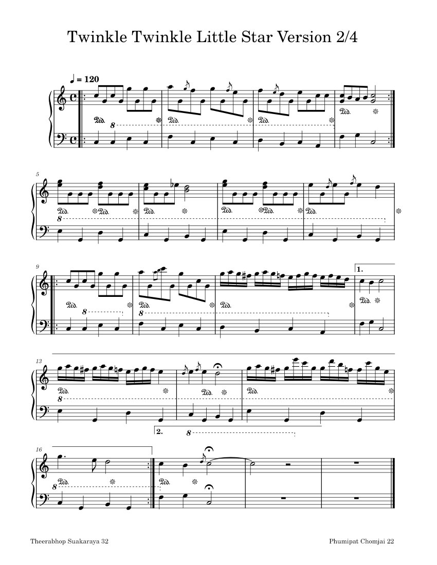 Twinkle Twinkle Little Star Version 2-4 Sheet music for Piano (Solo ...
