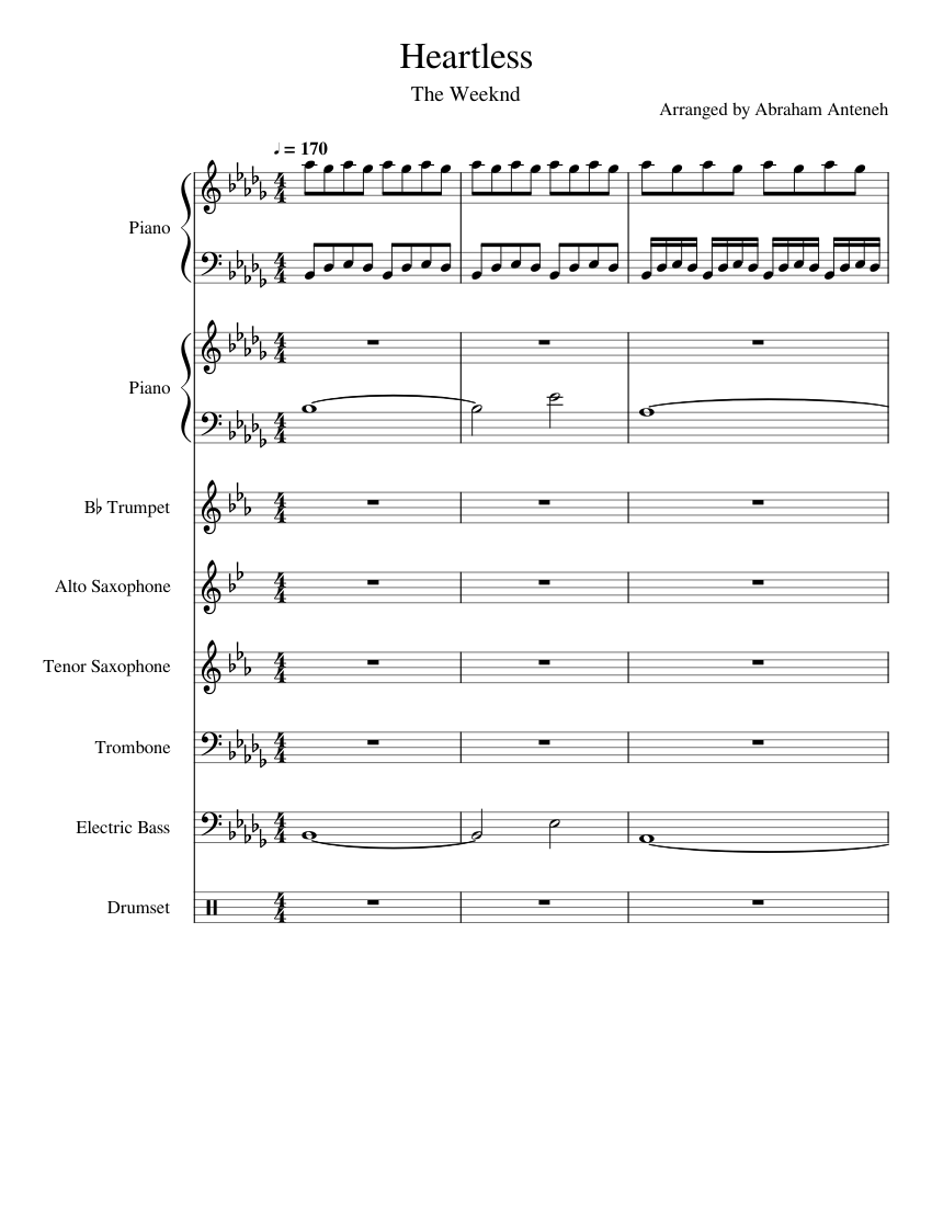 Heartless by The Weeknd Marching Band Arrangement Unfinished Sheet ...
