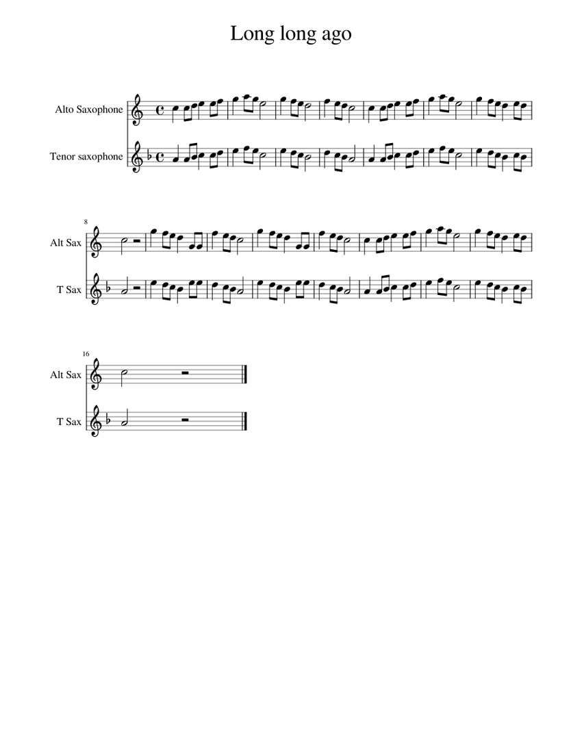Long long ago Alto-Tenor Sax Duet Sheet music for Saxophone alto ...