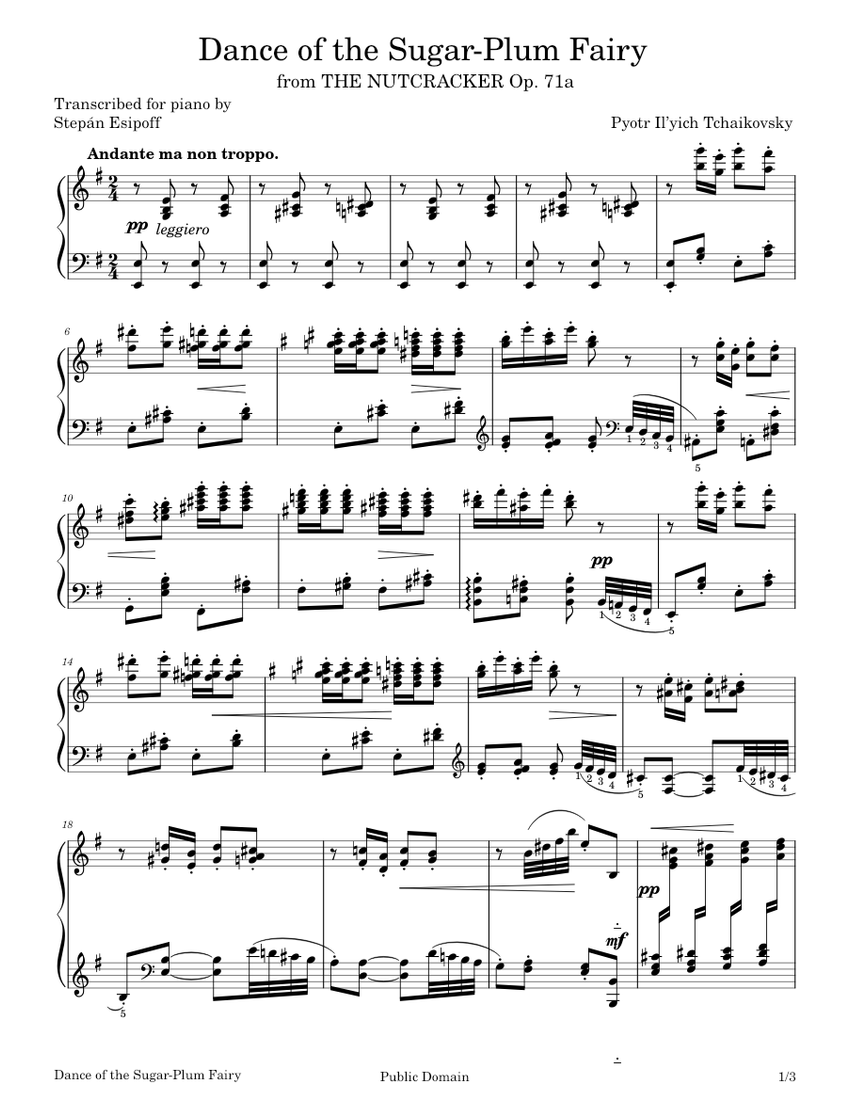 Dance of the Sugar Plum Fairy – Pyotr Ilyich Tchaikovsky Sheet music for Piano (Solo ...