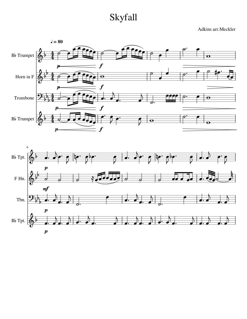 Skyfall Sheet Music for Trombone, Trumpet in b-flat, French horn (Brass ...