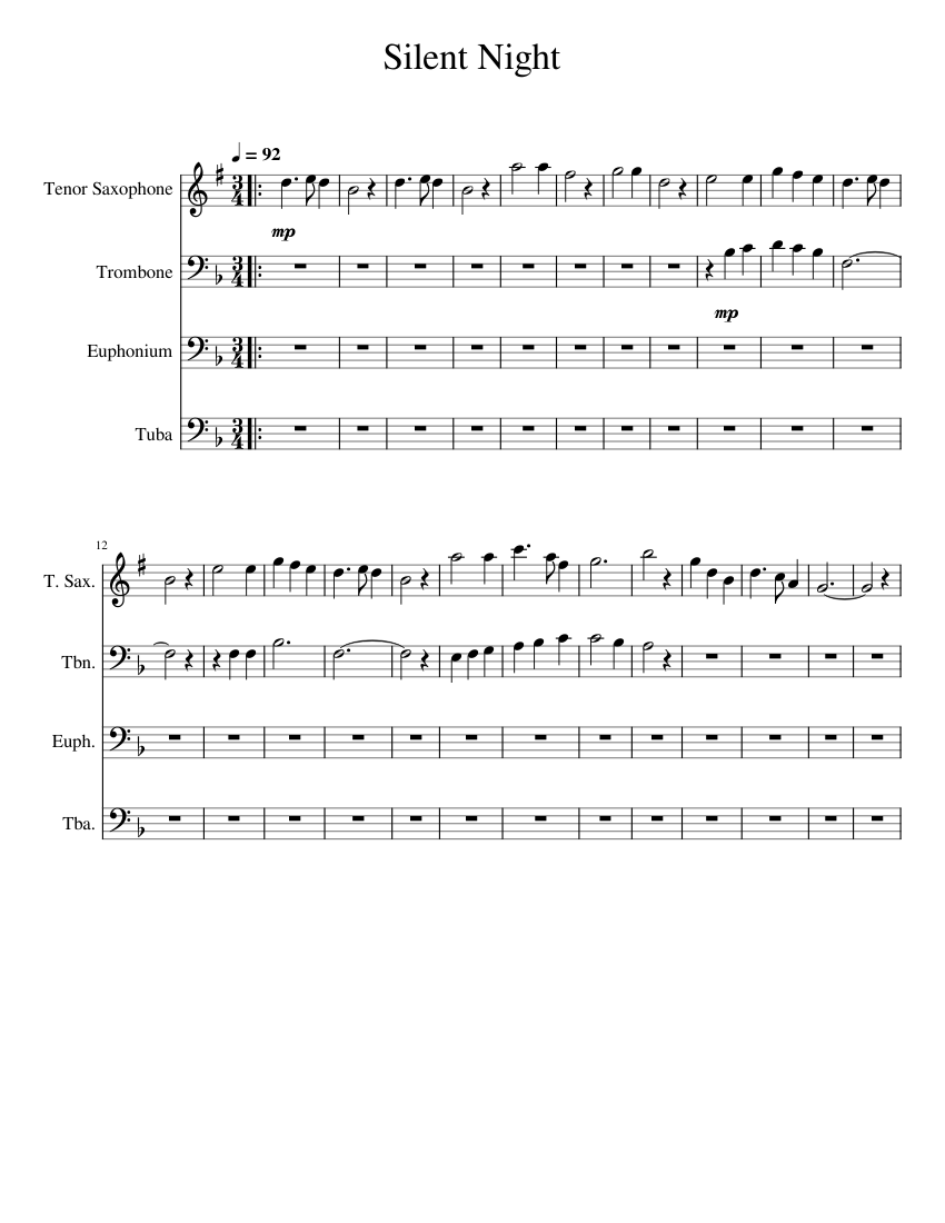 Silent Night – Franz Xaver Gruber Silent Night mixed quartet Sheet ...