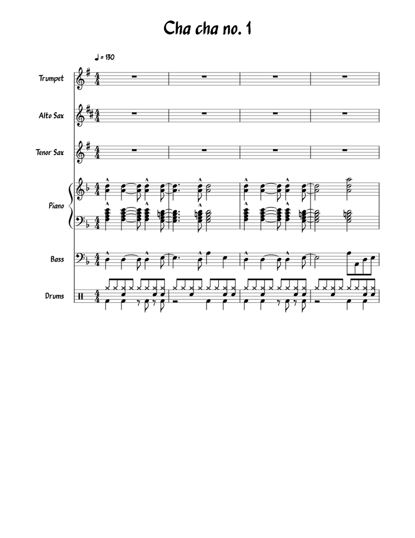 Cha cha no. 1 Sheet Music for Piano, Saxophone alto, Saxophone tenor ...