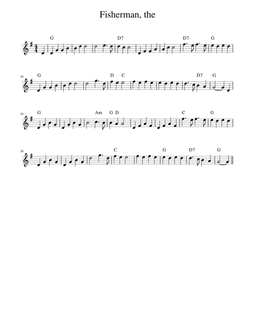 The Fisherman Sheet Music with Chords for Piano (Solo) Easy | MuseScore.com