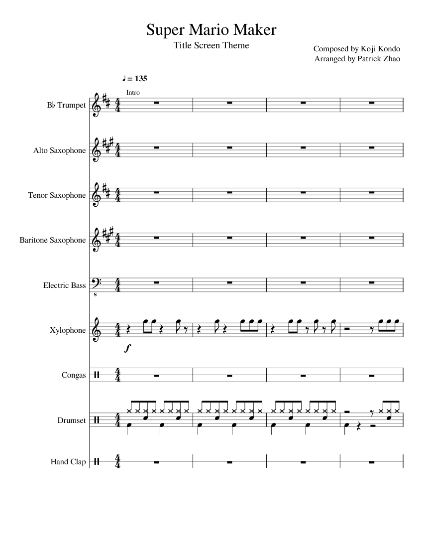 Super Mario Maker - Title Screen Theme Sheet Music for Saxophone alto ...