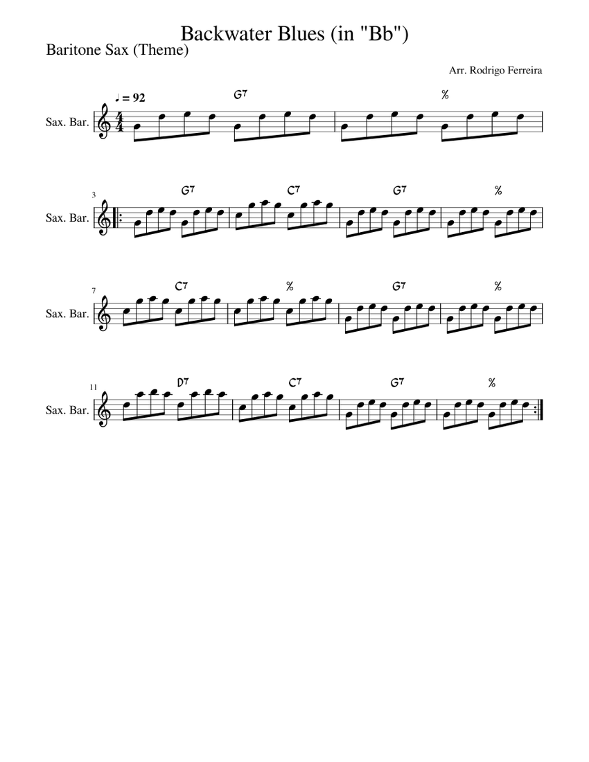Backwater Blues Sheet music for Saxophone baritone (Solo) | Musescore.com
