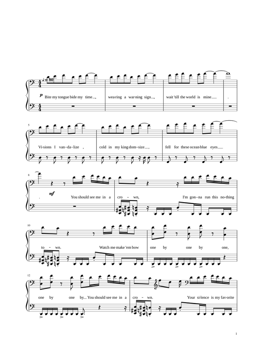 Billie Eilish - You should see me in a crown - Piano solo/words Sheet ...