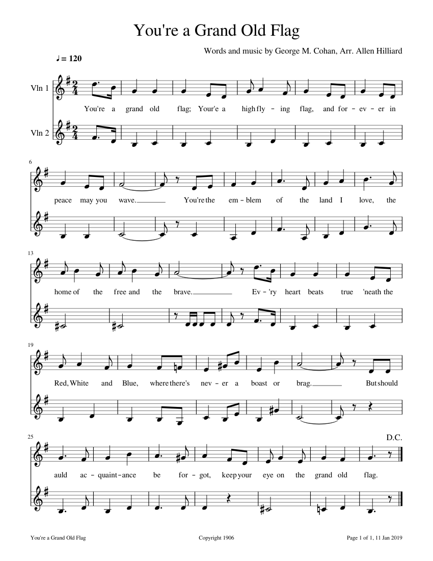 You're a Grand Old Flag Sheet music for Violin (String Duet ...