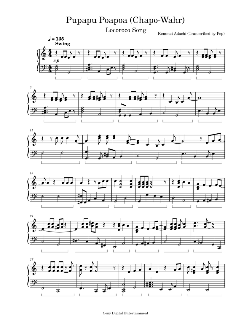 Locoroco: Pupapu Poapoa (Chapo-Wahr) Sheet Music for Piano (Solo) easy ...