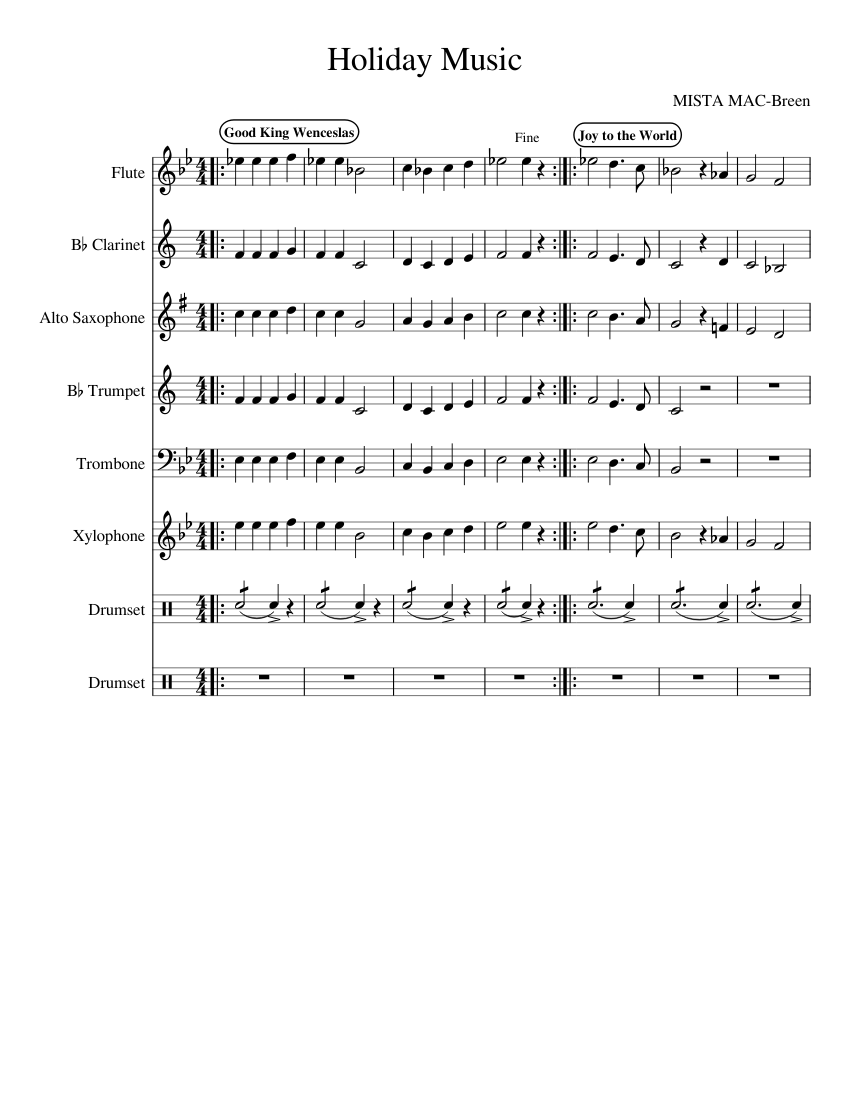 Holiday Music Sheet music for Trombone, Flute, Clarinet in b-flat ...
