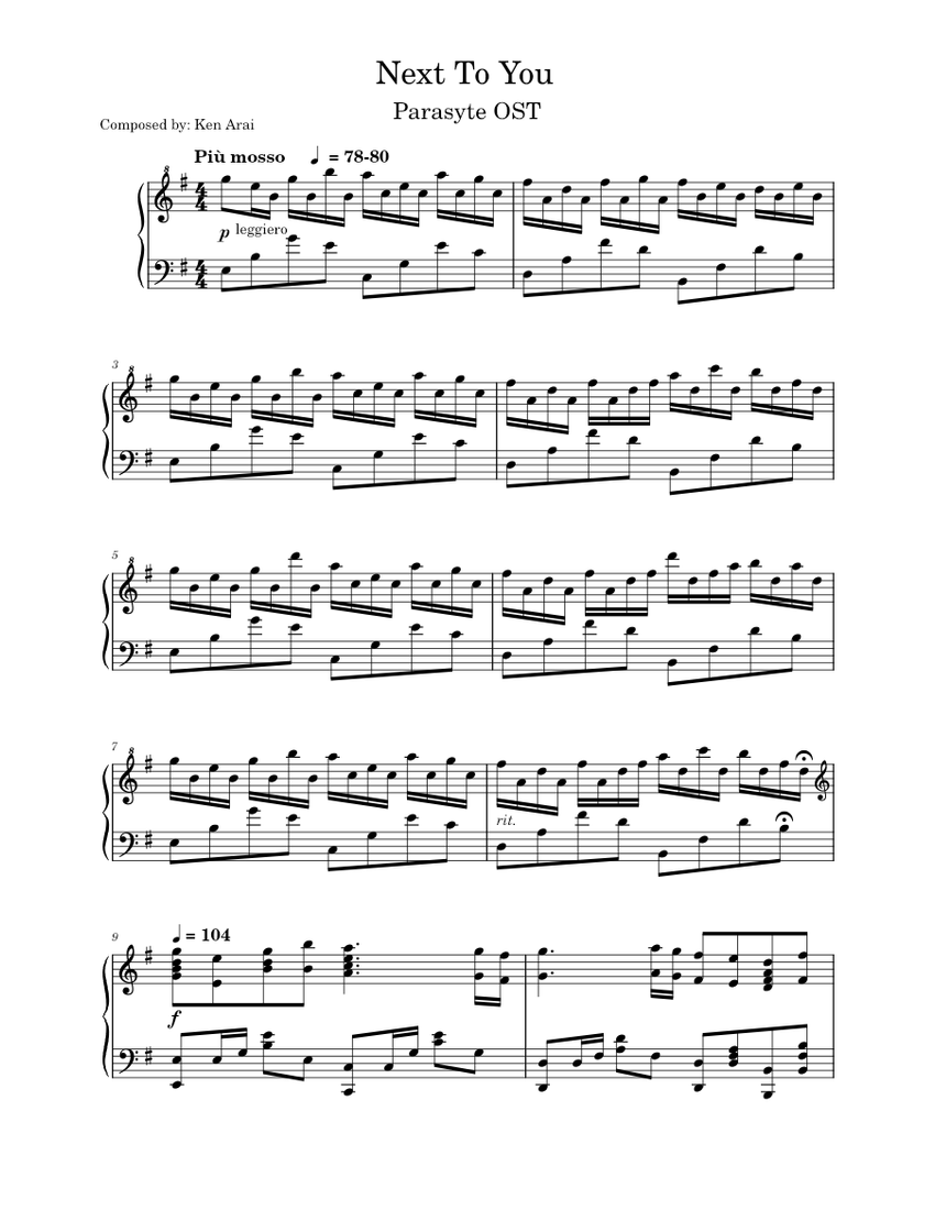 Next To You - Parasyte OST – Ken Arai . Sheet music for Piano (Solo ...
