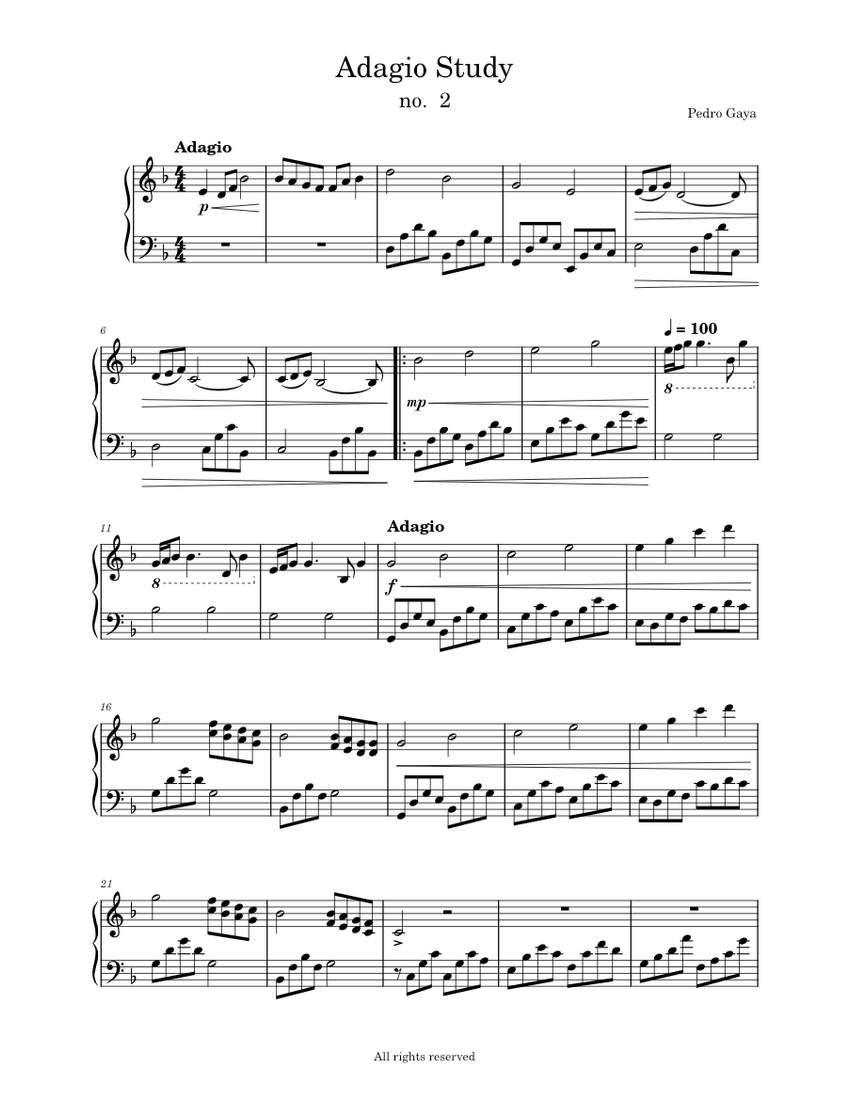 Adagio Study no. 2 Sheet music for Piano (Solo) Easy | Musescore.com