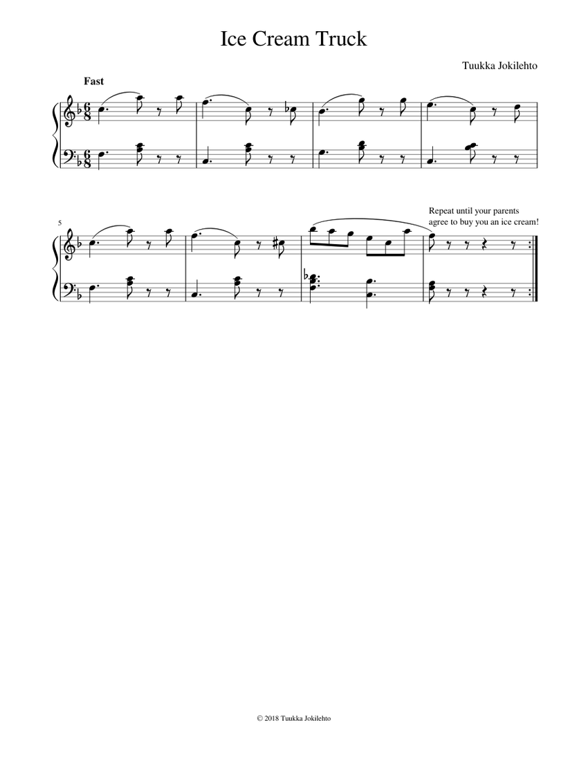 Ice Cream Truck Sheet Music for Piano (Solo) easy | MuseScore.com