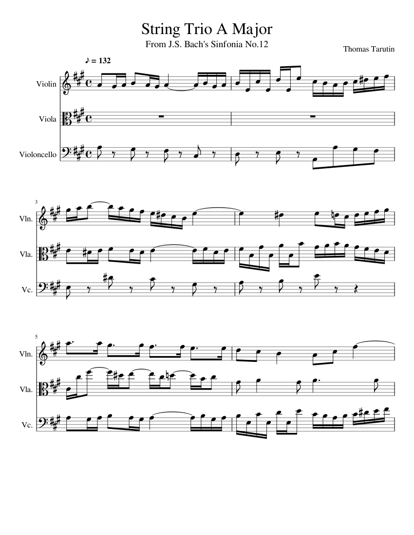 String Trio A Major Sheet music for Violin, Viola, Cello (String Trio ...