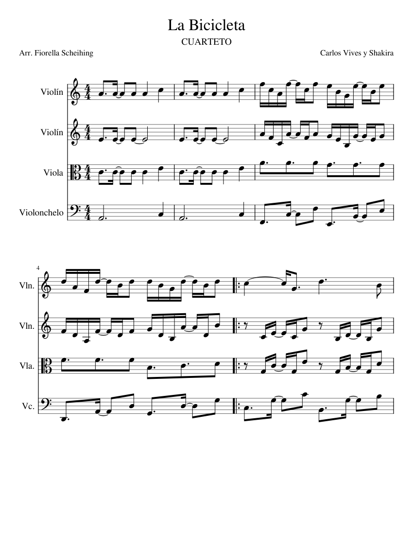 La Bicicleta_CUARTETO Sheet music for Violin, Viola, Cello (String ...