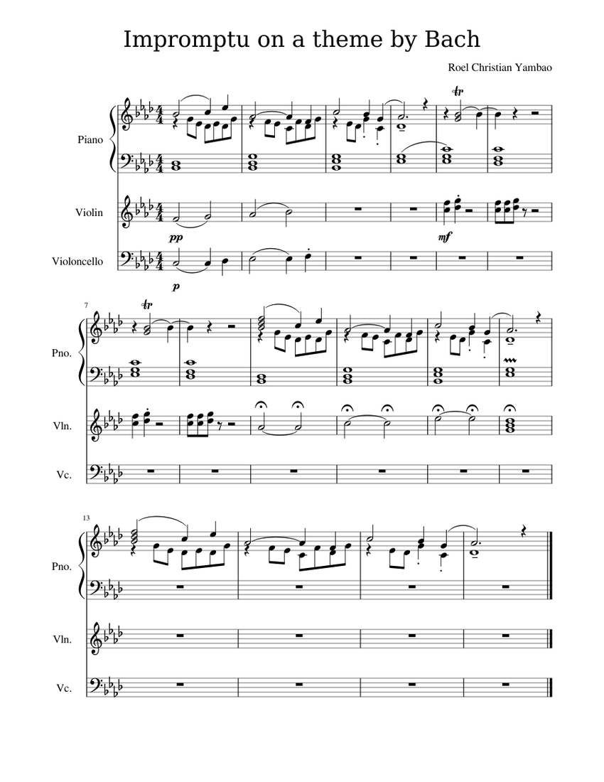 Impromptu on a theme by Bach Sheet music for Piano, Violin, Cello ...