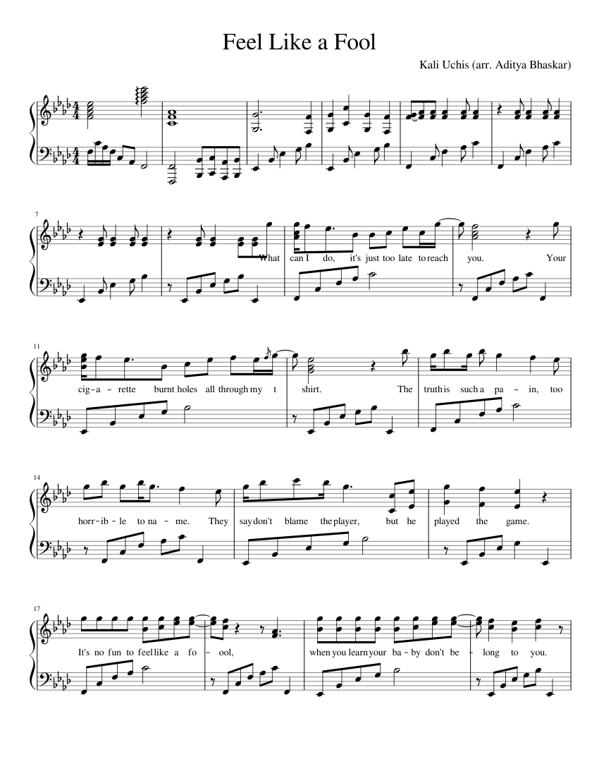 Kali Uchis - Feel Like a Fool (Piano) Sheet Music for Piano (Solo ...