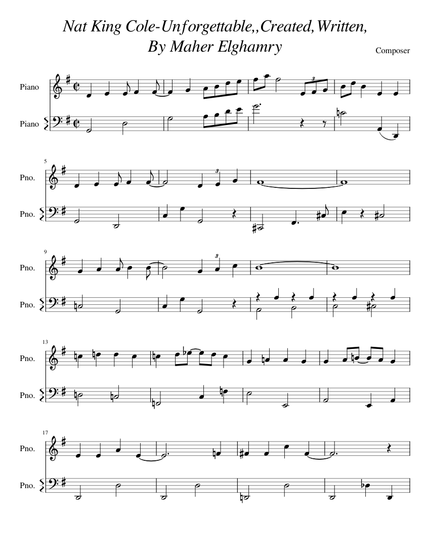 Nat King Cole-Unforgettable,,Created,Written, By Maher Elghamry Sheet ...