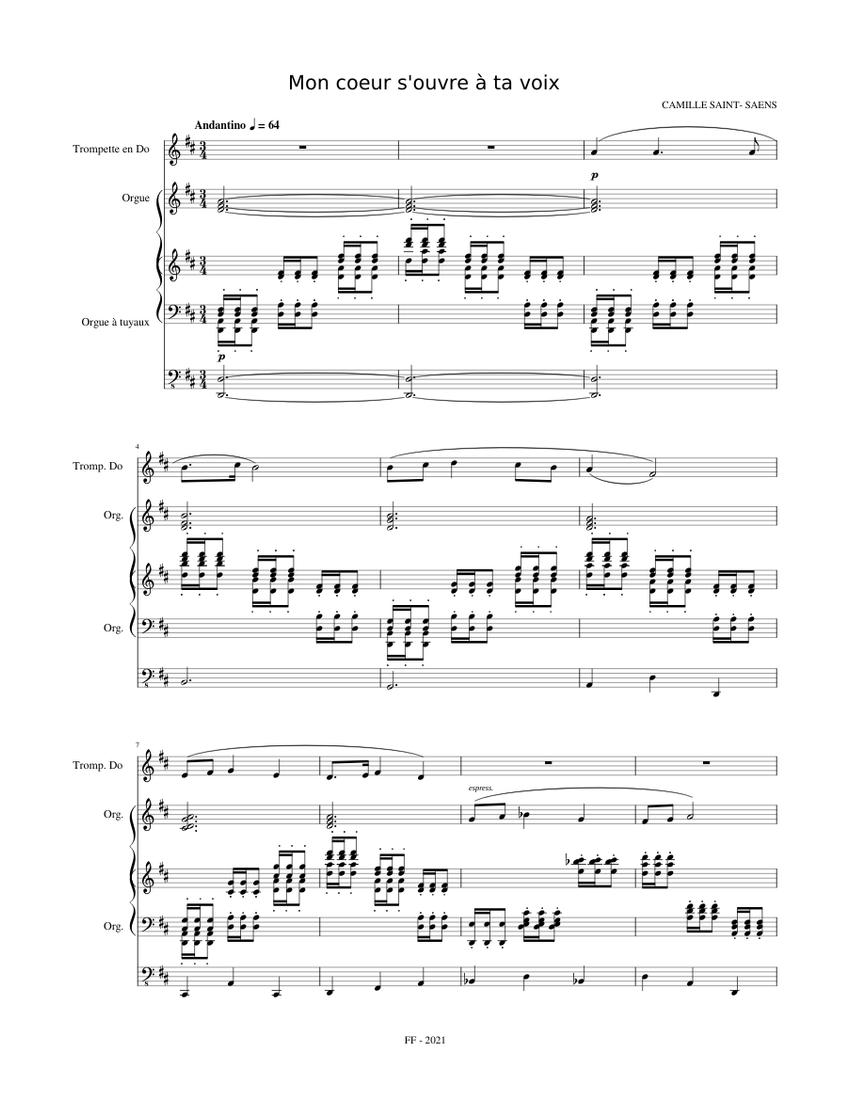 Mon coeur s'ouvre à ta voix - Saint-Saens Sheet Music for Organ ...