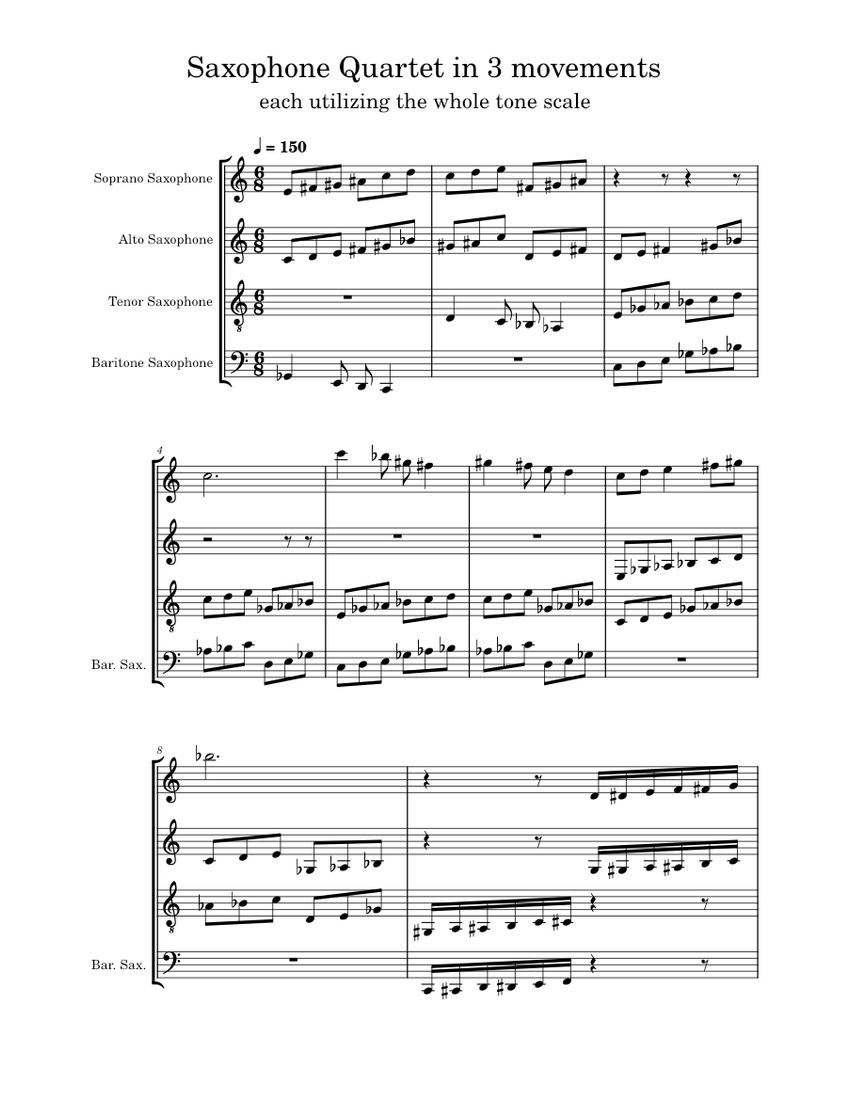 Saxophone Quartet in 3 movements Sheet Music for Saxophone alto ...