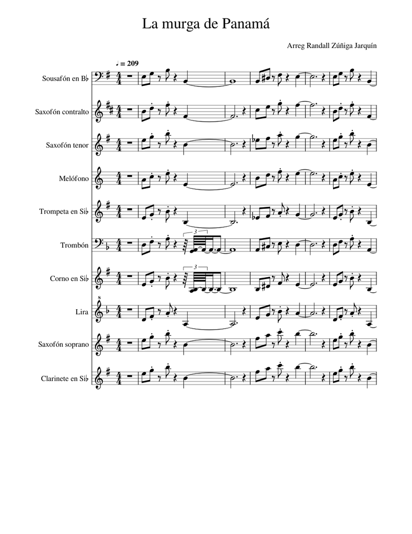 La murga de Panama Sheet Music for Trombone, Mellophone, Clarinet in b ...