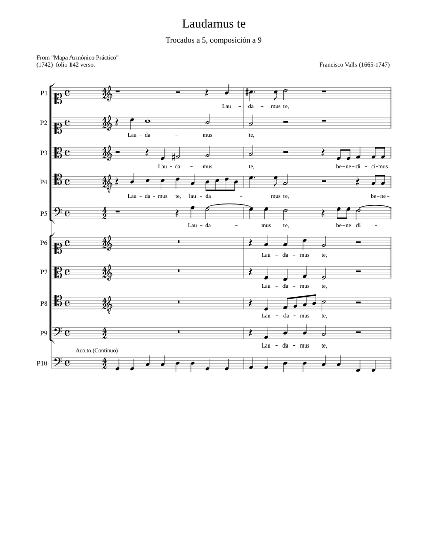 Laudamus te - Francisco Valls Sheet music for Piano, Soprano, Alto ...