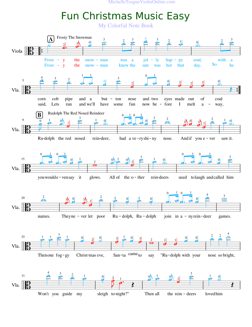 Fun Christmas Music Easy viola _ My Colorful Note Book ...