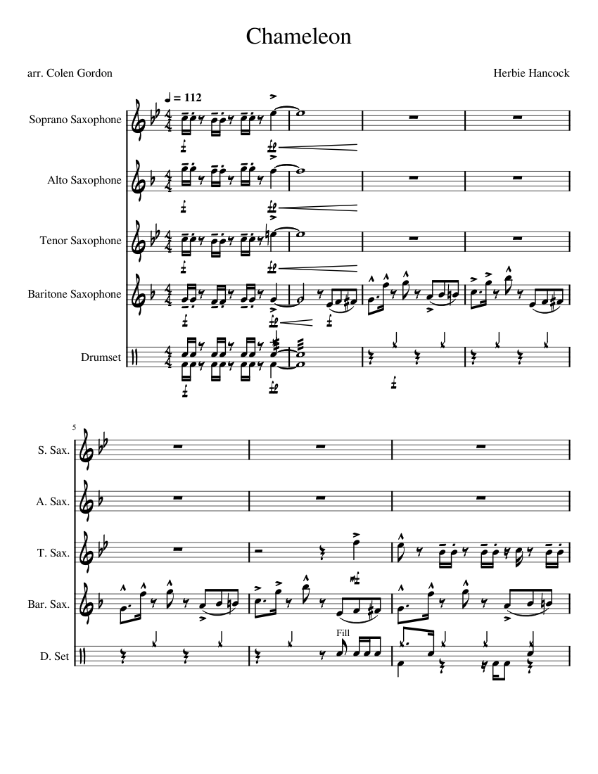 Chameleon Sheet music for Saxophone alto, Saxophone tenor, Saxophone ...