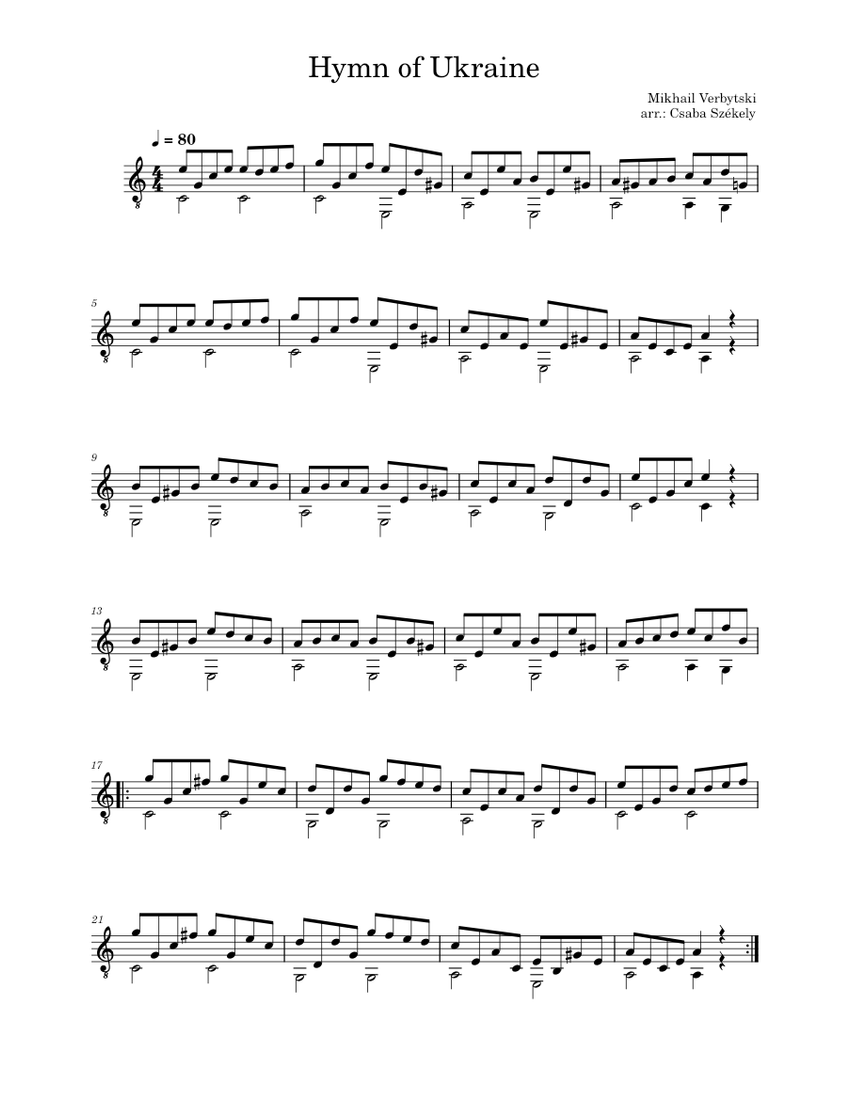 Hymn of Ukraine – Mychajlo Werbyzkyj Sheet music for Guitar (Solo ...