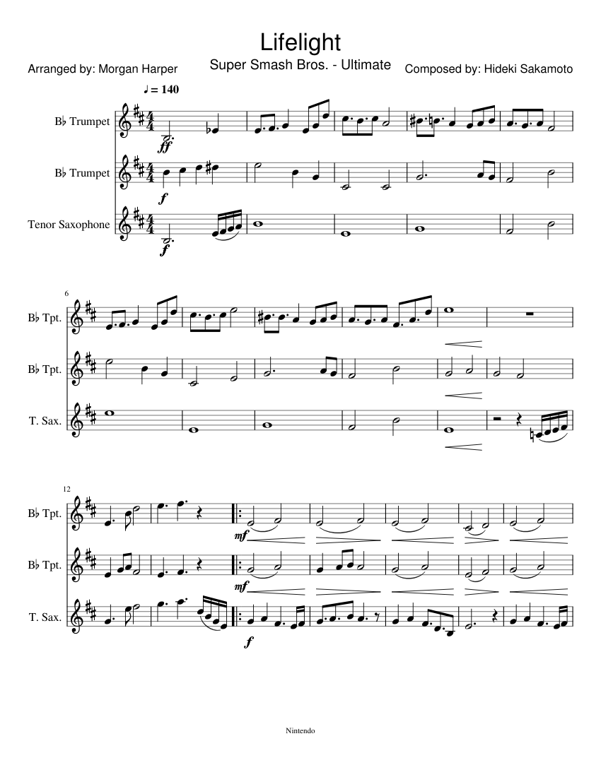 Lifelight (SSB Ultimate Theme) | Bb Trumpets and Tenor Saxophone Sheet ...