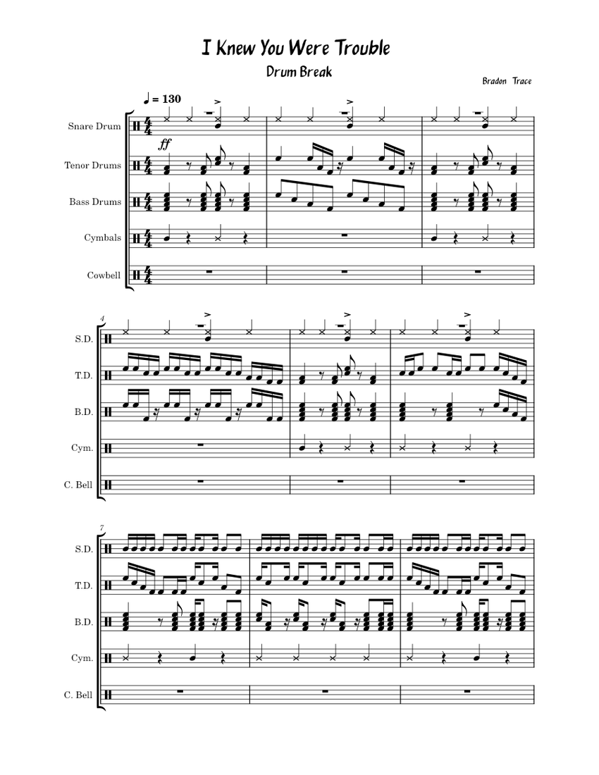 I Knew You Were Trouble - Taylor Swift (Drum Break) Sheet Music for ...