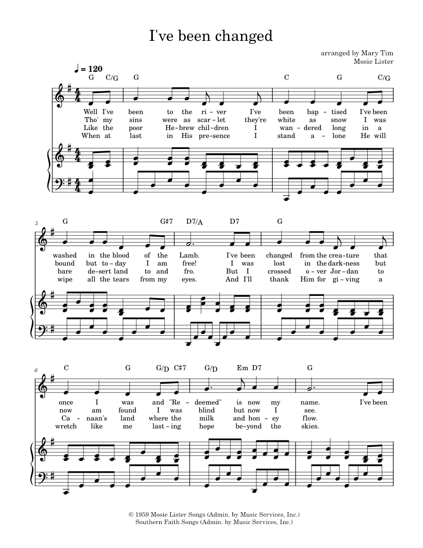 I've been changed - Mosie Lister Sheet Music with Chords for Piano ...