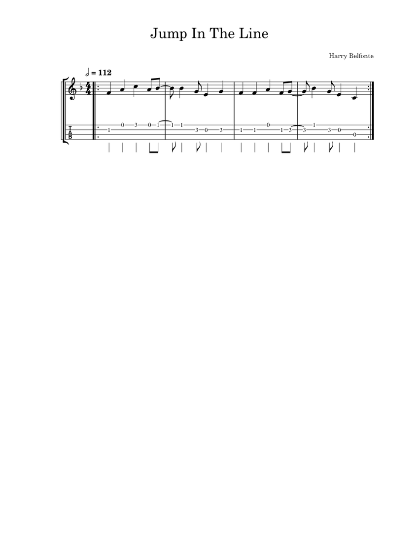 Jump in the line – Harry Belafonte Jump In The Line Sheet Music and Tab ...