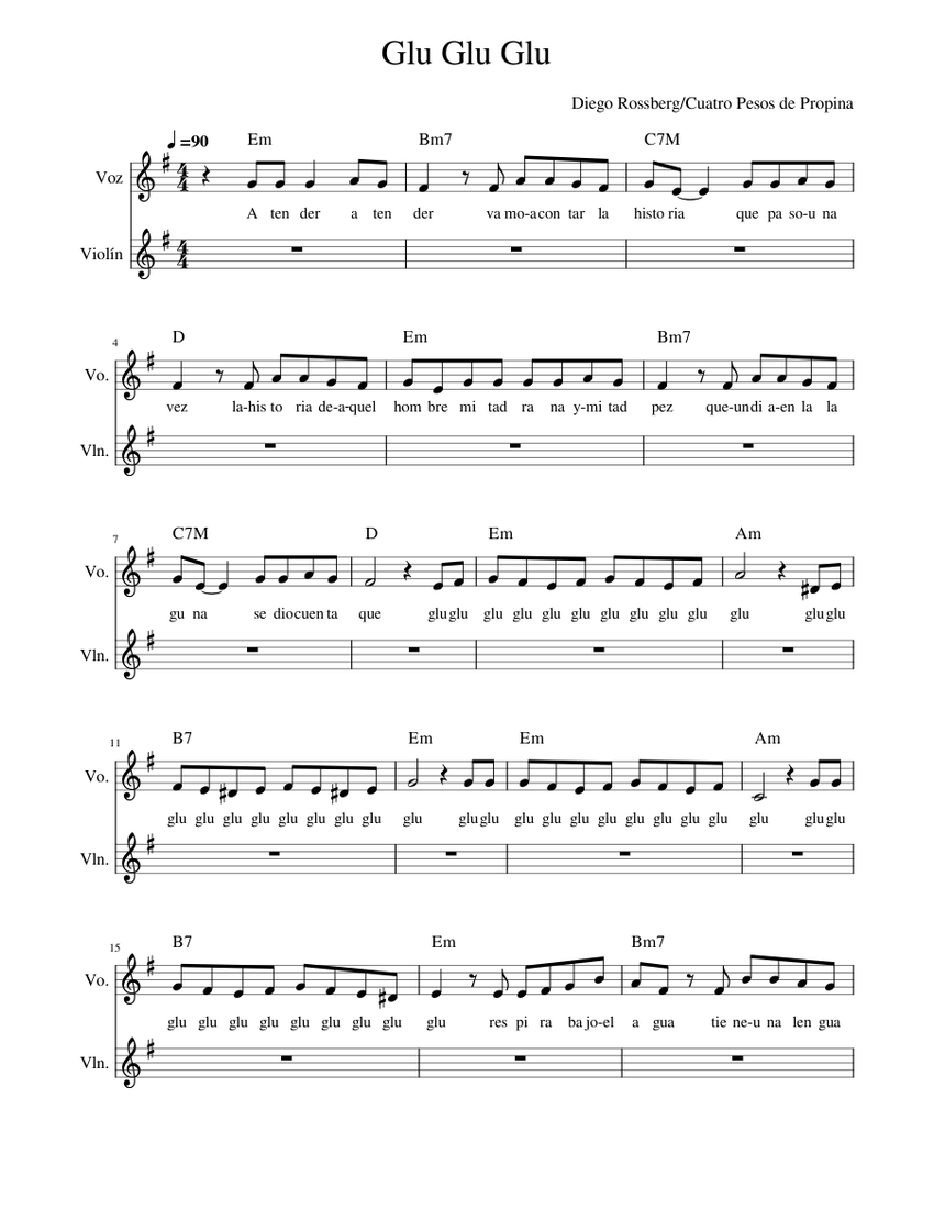 Glu Glu Glu Sheet music for Vocals, Violin (Mixed Duet) | Musescore.com