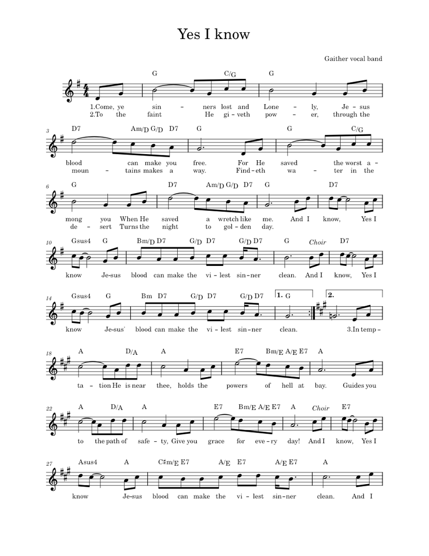Yes_I_know, Gaither vocal band Sheet Music for Piano (Solo) Easy ...