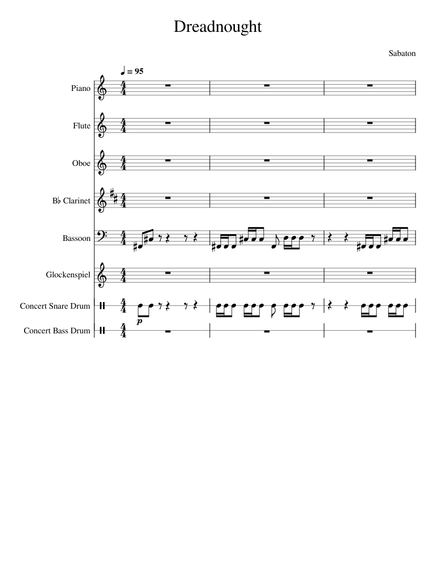 Dreadnought Sheet music for Piano, Flute, Oboe, Clarinet in b-flat & more instruments (Symphony ...
