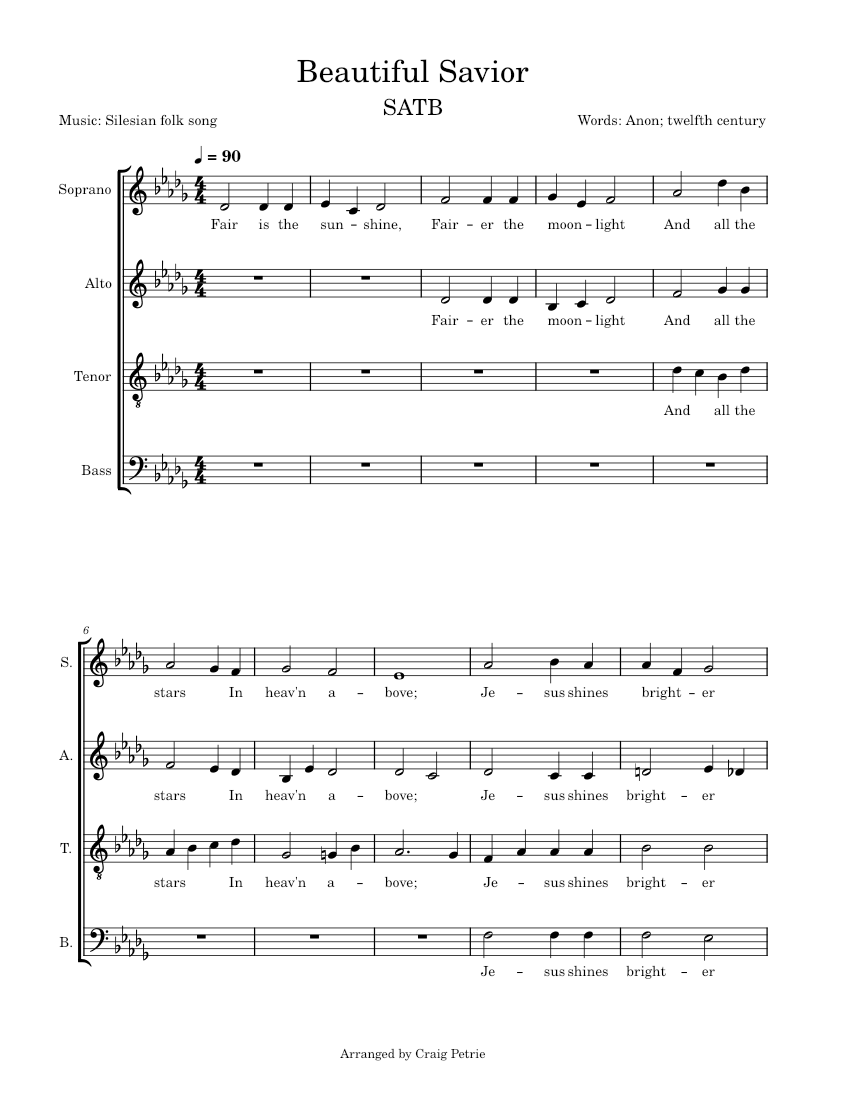 Beautiful Savior Sheet music for Soprano, Alto, Tenor, Bass voice (A ...
