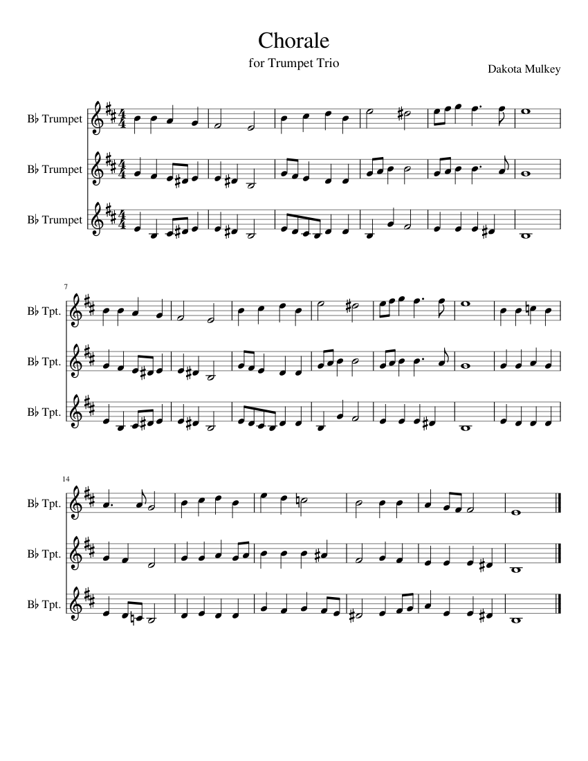Chorale Sheet music for Trumpet in b-flat (Mixed Trio) | Musescore.com