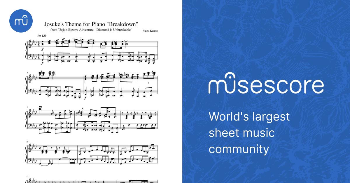 Josuke's Theme for Piano "Breakdown" Sheet Music for Piano (Solo ...