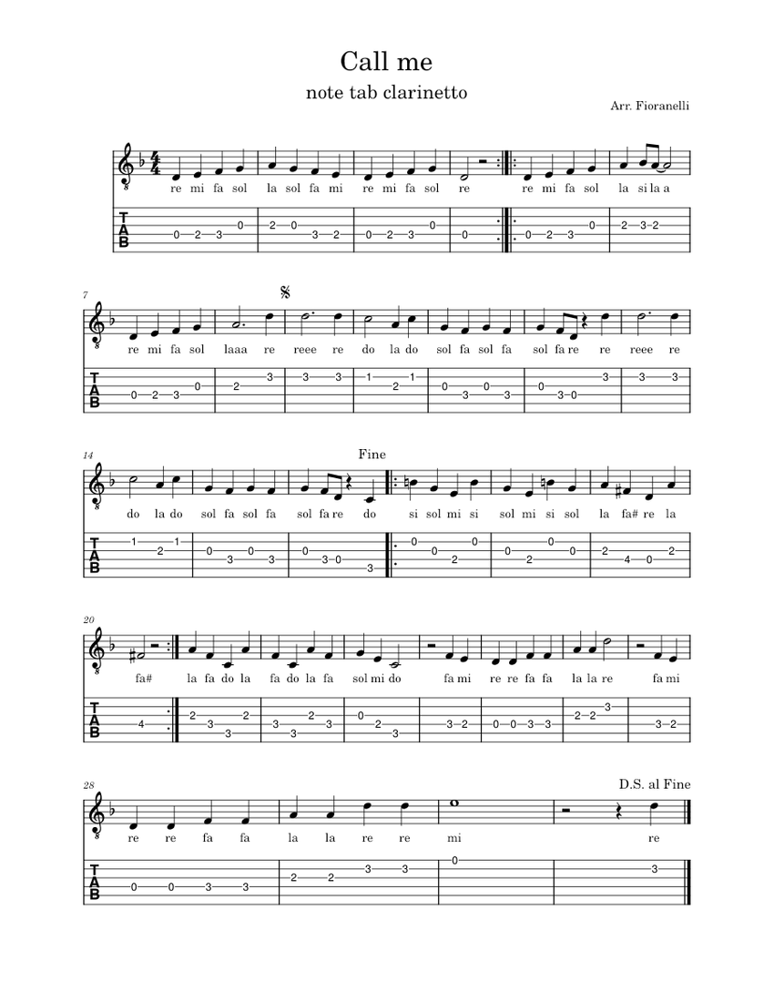 Call me – Blondie Sheet Music and Tab for Guitar (Solo) | MuseScore.com